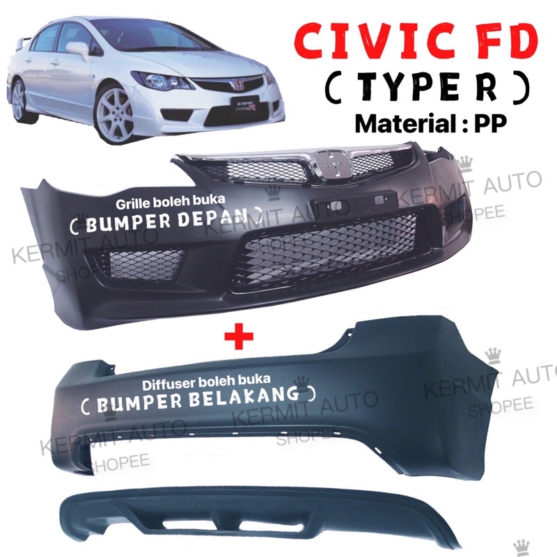 🔥OFFER 🔥CIVIC FD TYPE R BUMPER DEPAN + BELAKANG PP | Shopee Malaysia