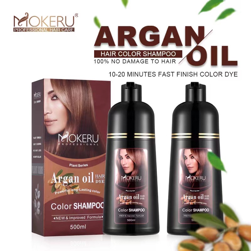 Mokeru Argan Oil Hair Dye Shampoo Pewarna Rambut Color Natural Cream ...