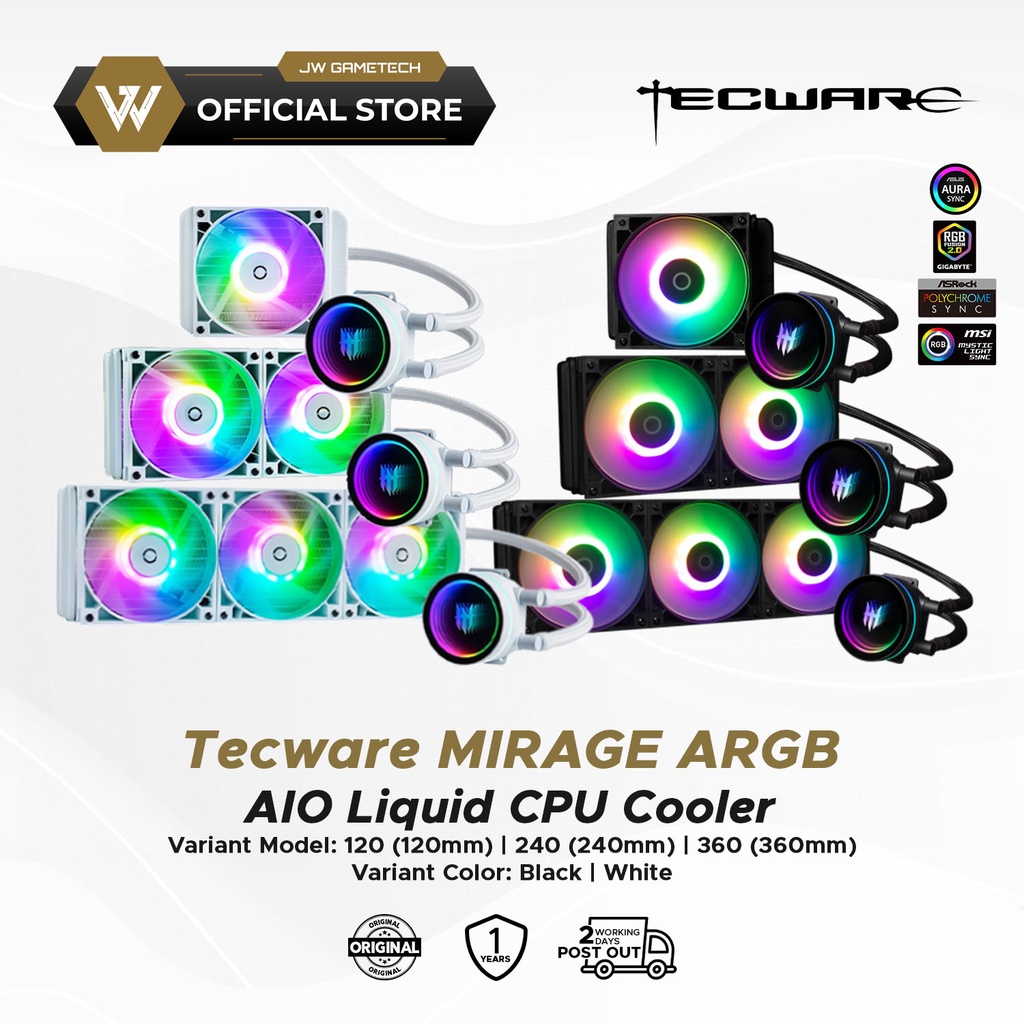 Tecware MIRAGE ARGB AIO Liquid CPU Cooler Black/White - 120mm | 240mm ...