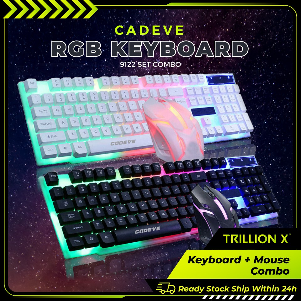 RGB Keyboard & Mouse Combo Cadeve 9122 RGB Rainbow Light Colourful ...