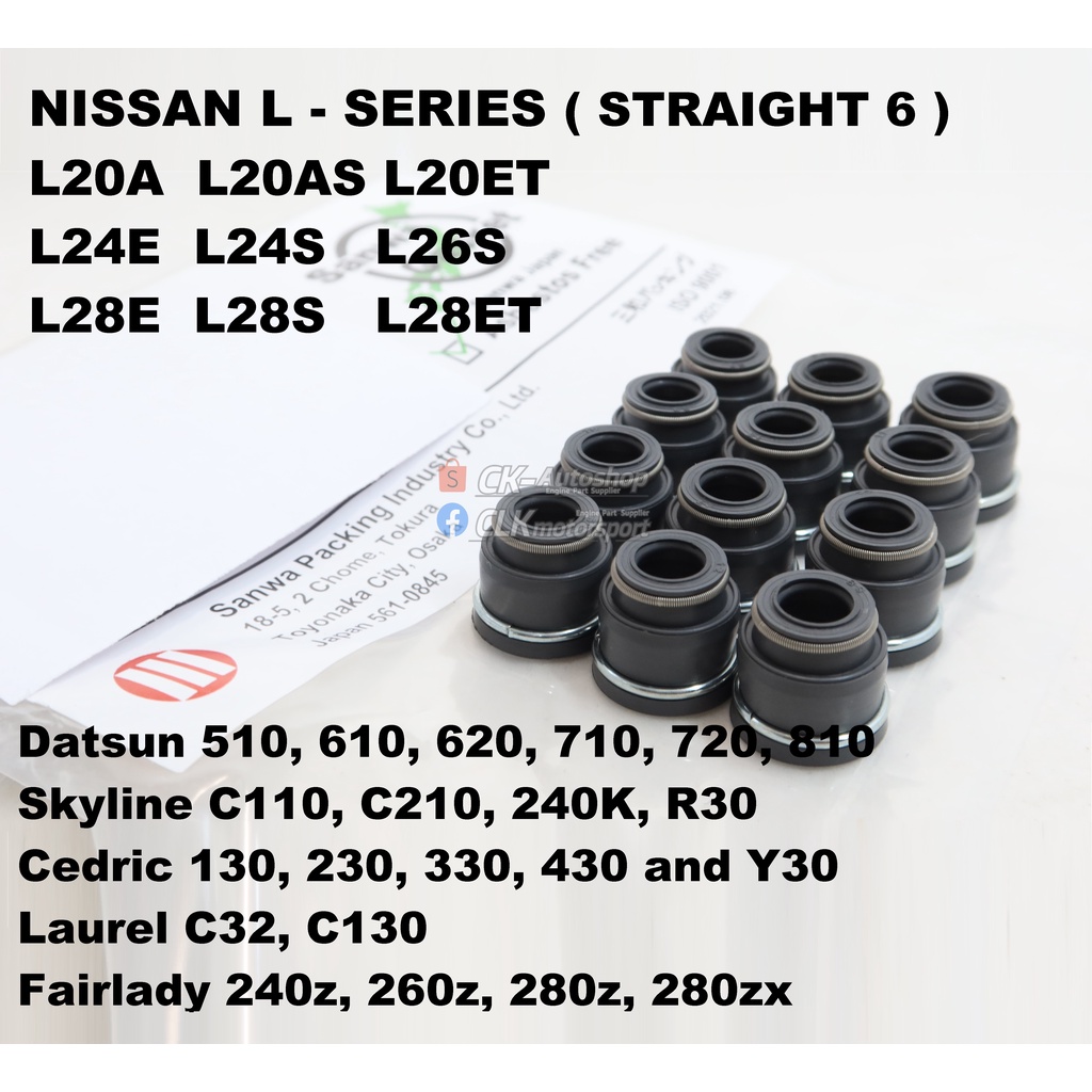 SANWA Japan Viton Valve Seal - Nissan Datsun L20 L24 L26 L28 Fairlady 260Z 280Z Laurel 130 ...
