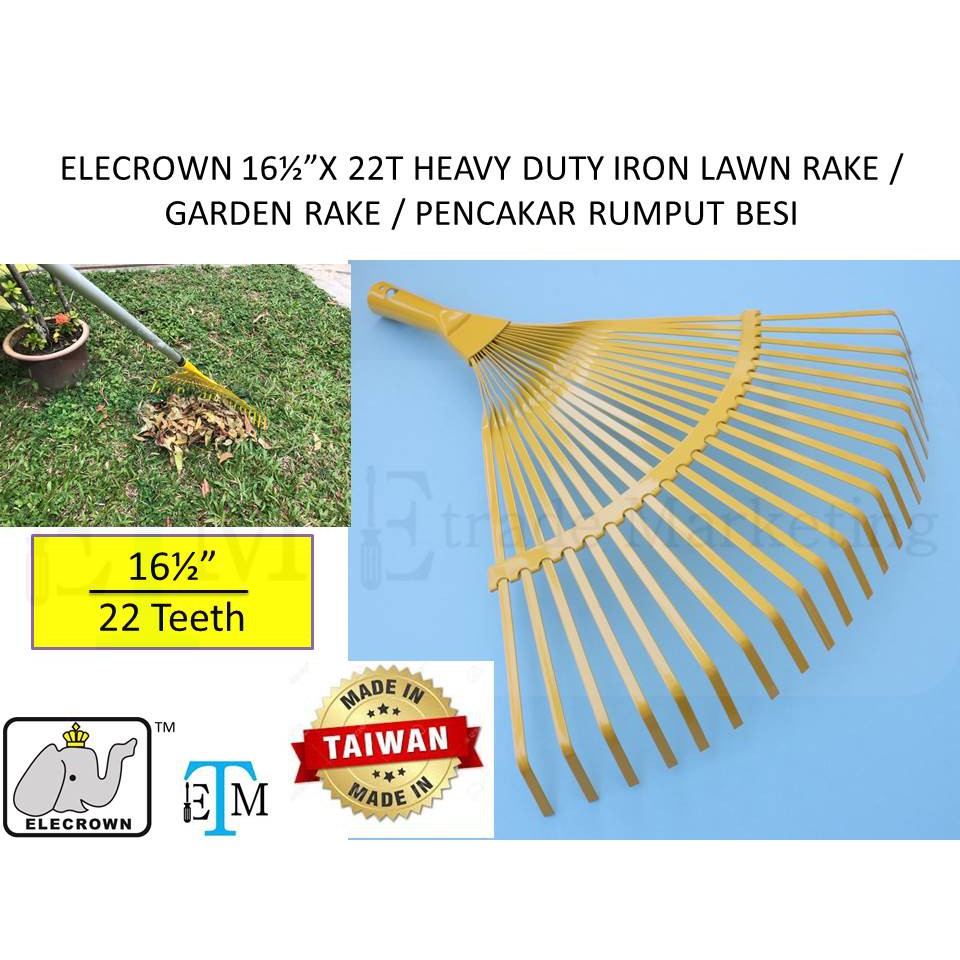 ELECROWN 16½” X 22T HEAVY DUTY IRON LAWN RAKE / GARDEN RAKE / PENCAKAR ...