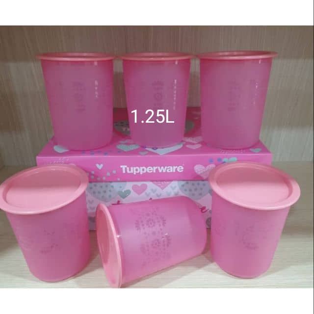 [1 PC OFFER] TUPPERWARE ONE TOUCH JUNIOR CANISTER PINK MOSAIC SPRING GARDEN 1.25L GIFT SET ...