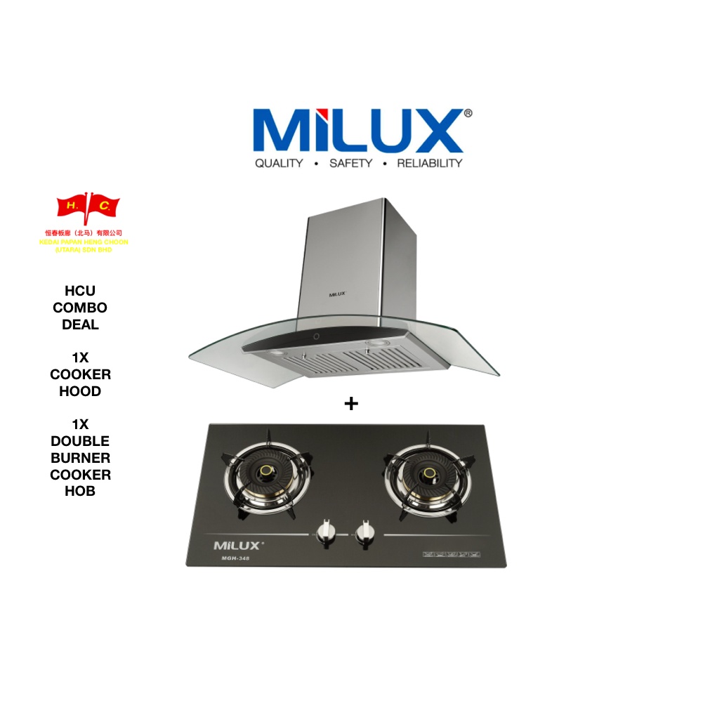 {AUTHORISED DEALER} MILUX COOKER HOOD MHC-5600 + DOUBLE BURNER GLASS ...