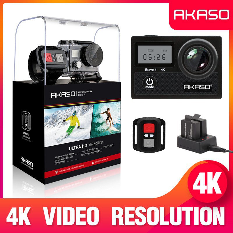 Akaso brave 4 4k 20mp wifi action camera ultra hd with eis 30m ...