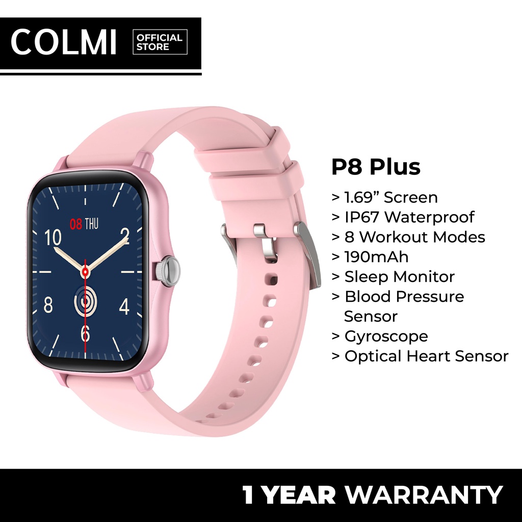Colmi P8 Plus Smart Watch 1.69" IPX67 8 Workout Modes Sp2O Optical ...