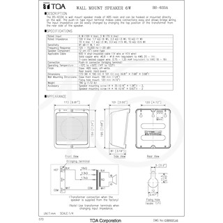 TOA BS-633A 6watt Wall Mount Box Speaker with 100V & 70V Line Matching ...