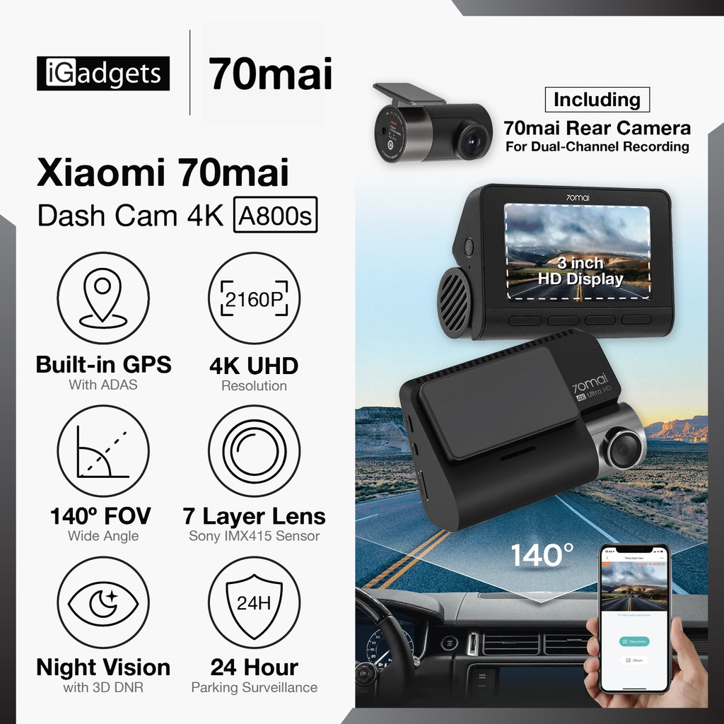 70mai Dash Cam 4K A800S Built in GPS ADAS 70mai A800 Camera Car DVR