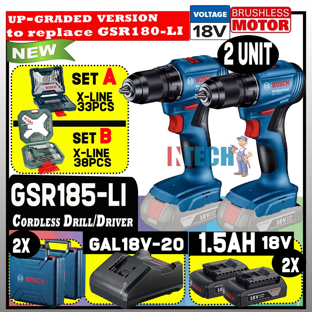 Bosch Combo 18v Brushless Motor Gsr185 Li Cordless Drill Driver X Line