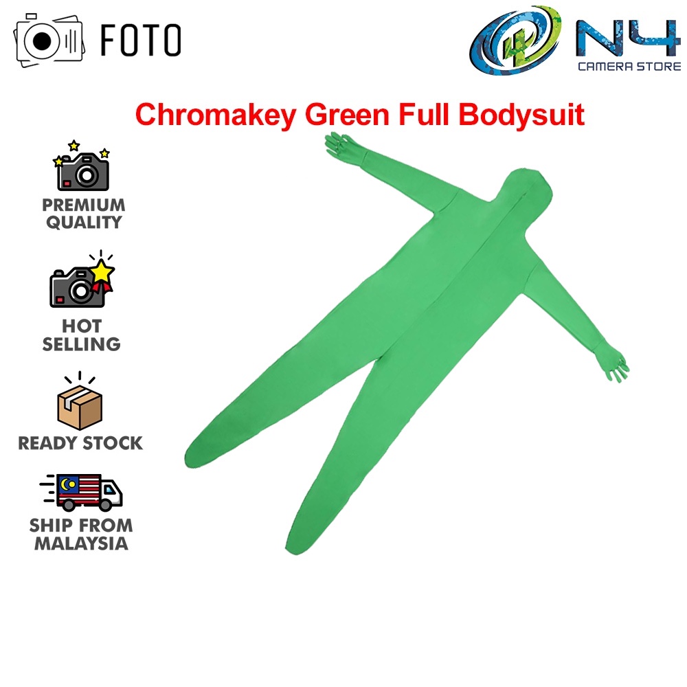 FOTO Chromakey Green Full Bodysuit Unisex Spandex Stretch Adult Costume ...