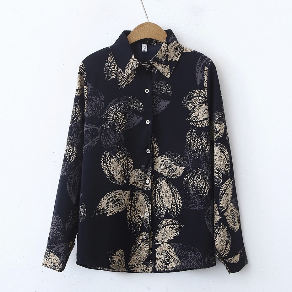 Womens Spring And Autumn New Korean Style Satin Print Long Sleeve