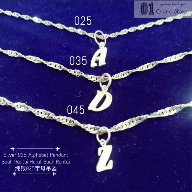 [Silver 925 Alphabet Pendant + Necklace] • Buah Rantai Huruf Perak 925 ...