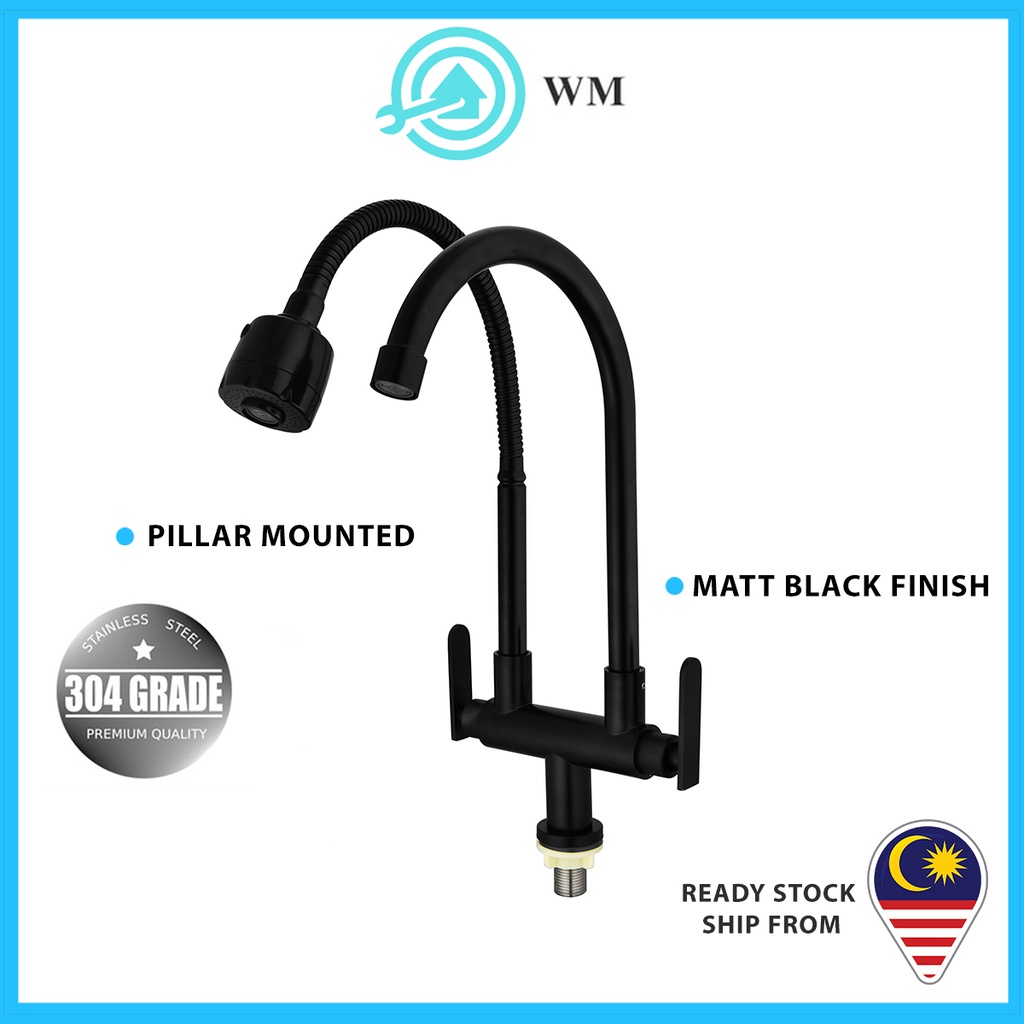 WM Kitchen Faucet Double Flexible Shower Stainless Steel SUS 304 Pillar ...