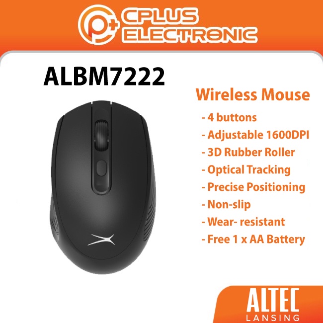 Altec Lansing ALBM7222 Wireless Mouse Adjustable 1600 DPI Lasting Power ...