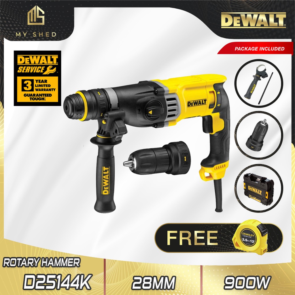 DEWALT D25144K-XD 900W 28MM 3 Mode SDS-Plus Rotary Hammer Drill W/H ...