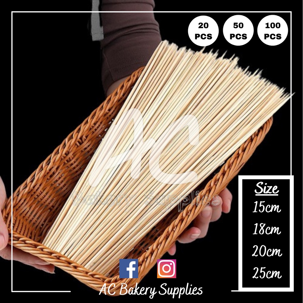 [20/50/100pcs] Wooden Skewers All Size Lidi Disposable Roasting Sticks ...