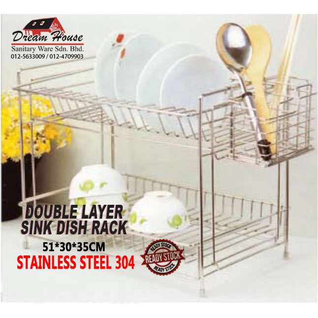Mini SUS304 Dish Rack Kitchen Rak Sinki Dish Drainer Rak Pinggan Rak ...