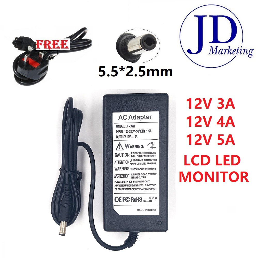 LCD 12V 3A LCD Monitor 5.5*2.5mm AC Adapter | Shopee Malaysia