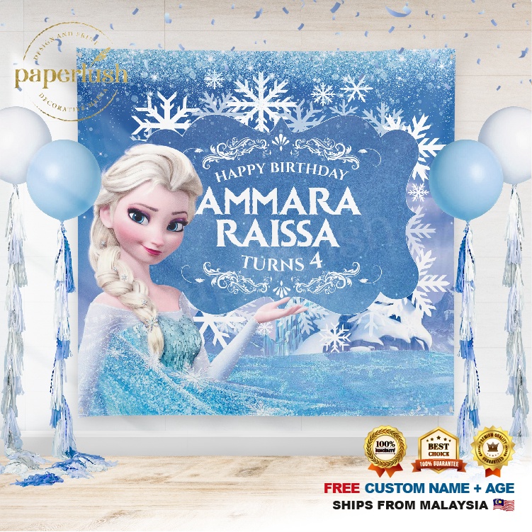 Birthday Banner | Birthday Backdrop | Hari Jadi - Elsa Frozen | Shopee ...