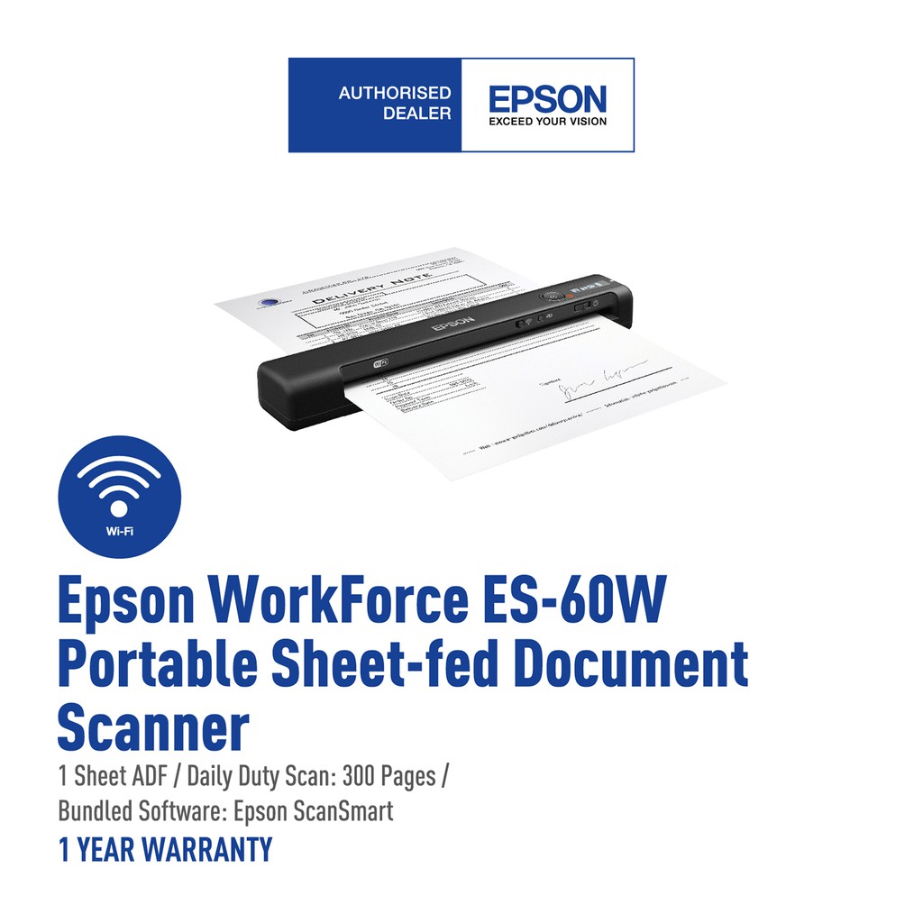 Epson WorkForce ES-60W Wi-Fi Portable Sheetfed Document Scanner ...