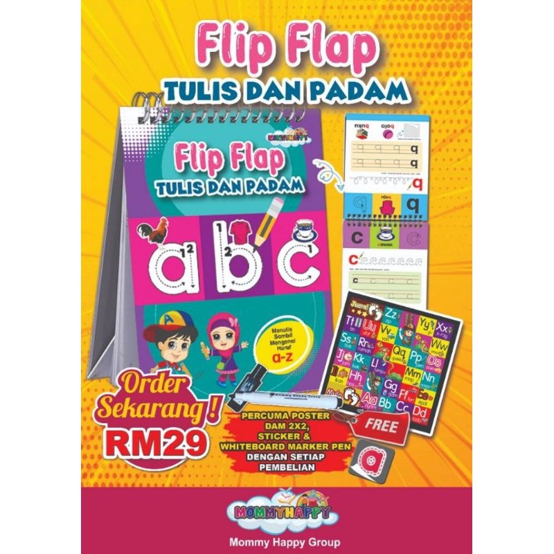 FLIP FLAP ABC TULIS PADAM, TULIS ABC, TULIS PADAM | Shopee Malaysia