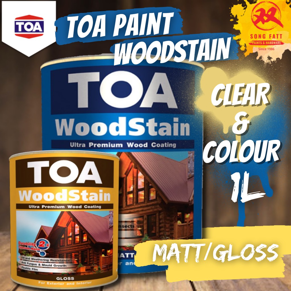 TOA Paint WOODSTAIN GLOSS/MATT (CLEAR/COLOUR) 1L Shopee Price (Song ...