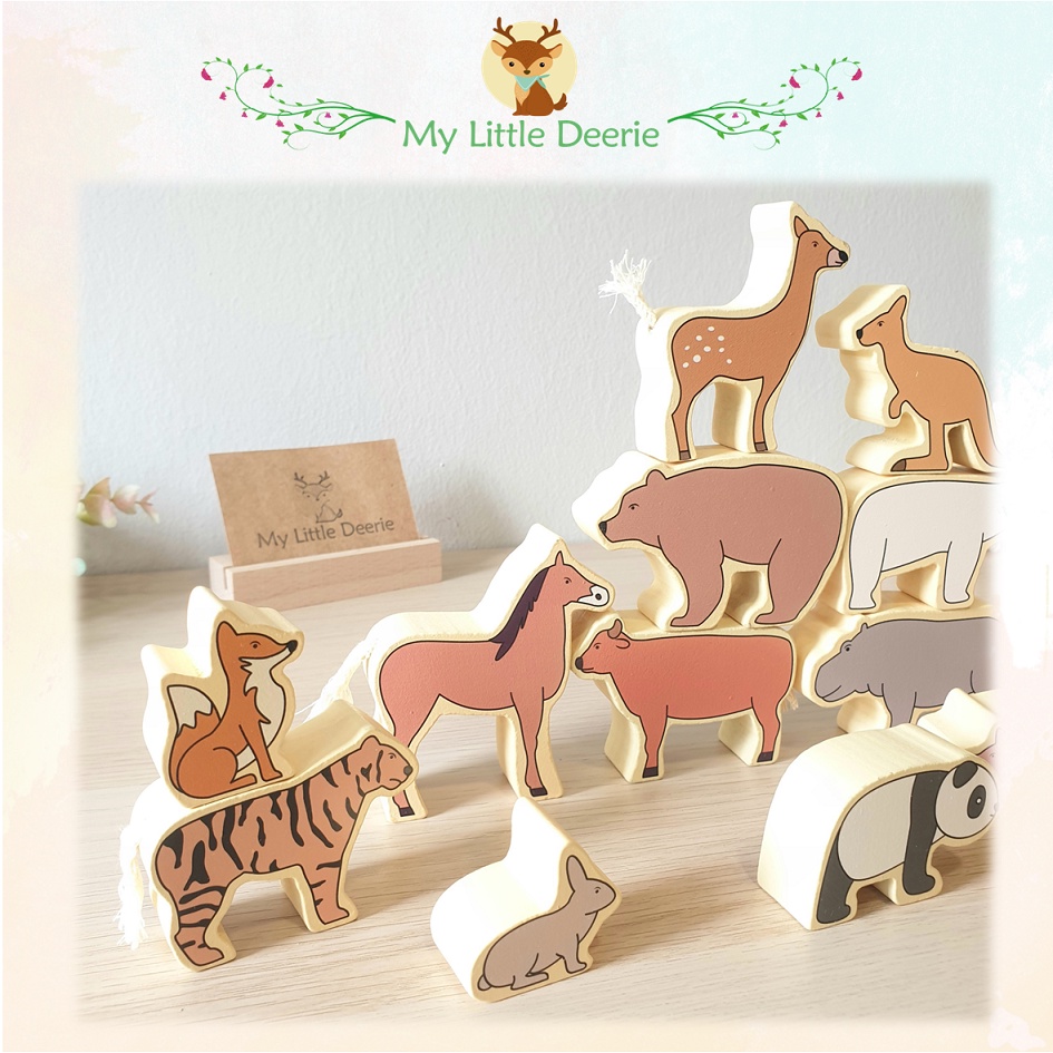 Wooden Animal Blocks Toy Set Pretend Play Early Learning | Shopee Malaysia