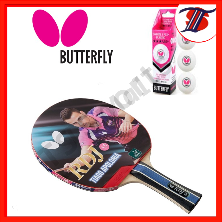Butterfly RDJ-S5 FL Shakehand Table Tennis Racket Ping Pong Bat ( With A40+ 3-Star Balls ...