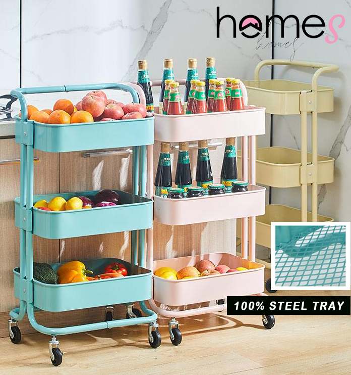 HOMESHOMEY [100% Steel] Large 3 Tier Trolley Storage Rack Kitchen Rack ...