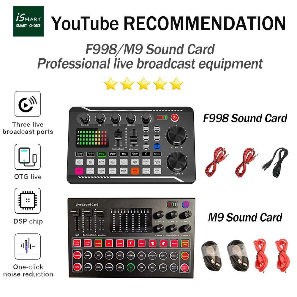 In Stock F998/M9 Sound Card Audio USB Headset Microphone Webcast Live ...