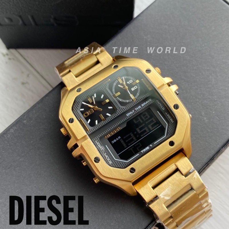 *Ready Stock*ORIGINAL Diesel DZ7454 Clasher Ana-Digi Gold-Tone ...