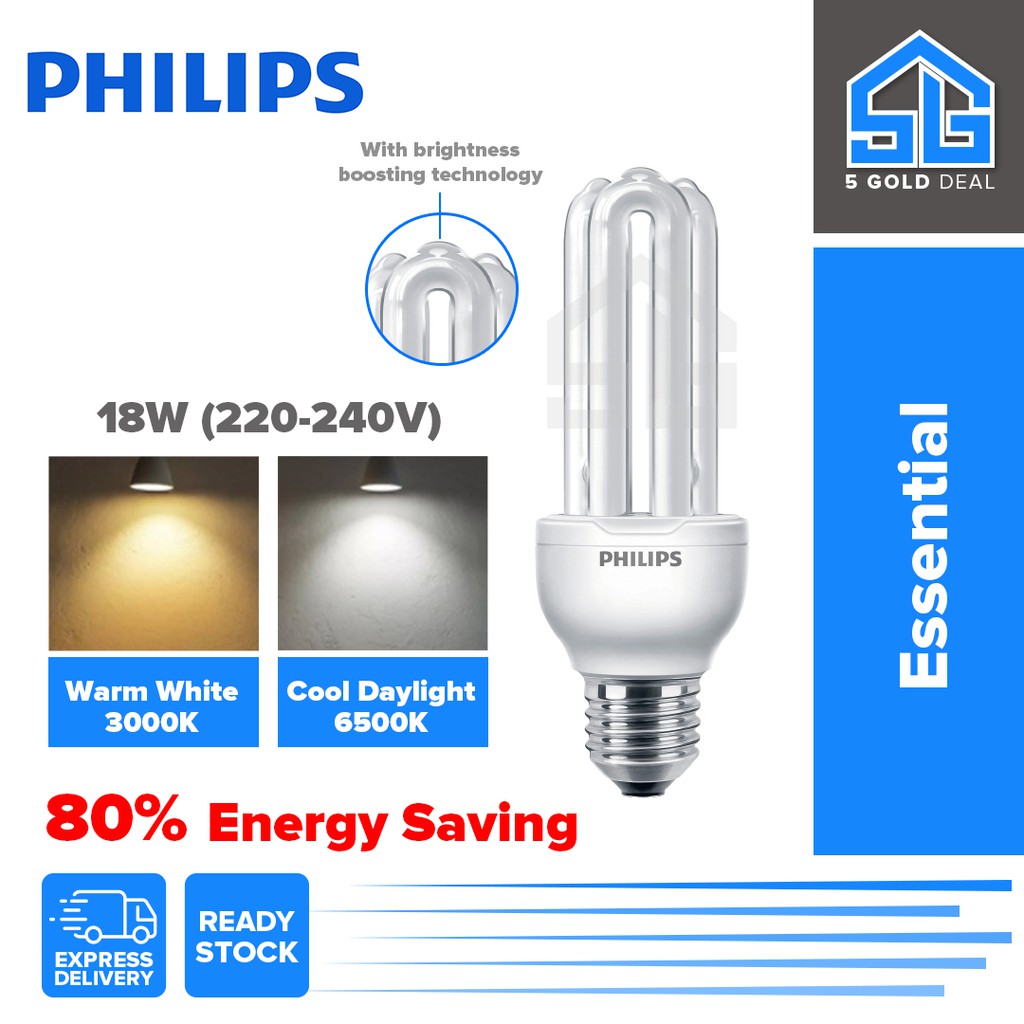 PHILIPS Essential Stick Energy Saving Fluorescent Bulb 18W PLCE E27 GENUINE SIRIM Approved ...