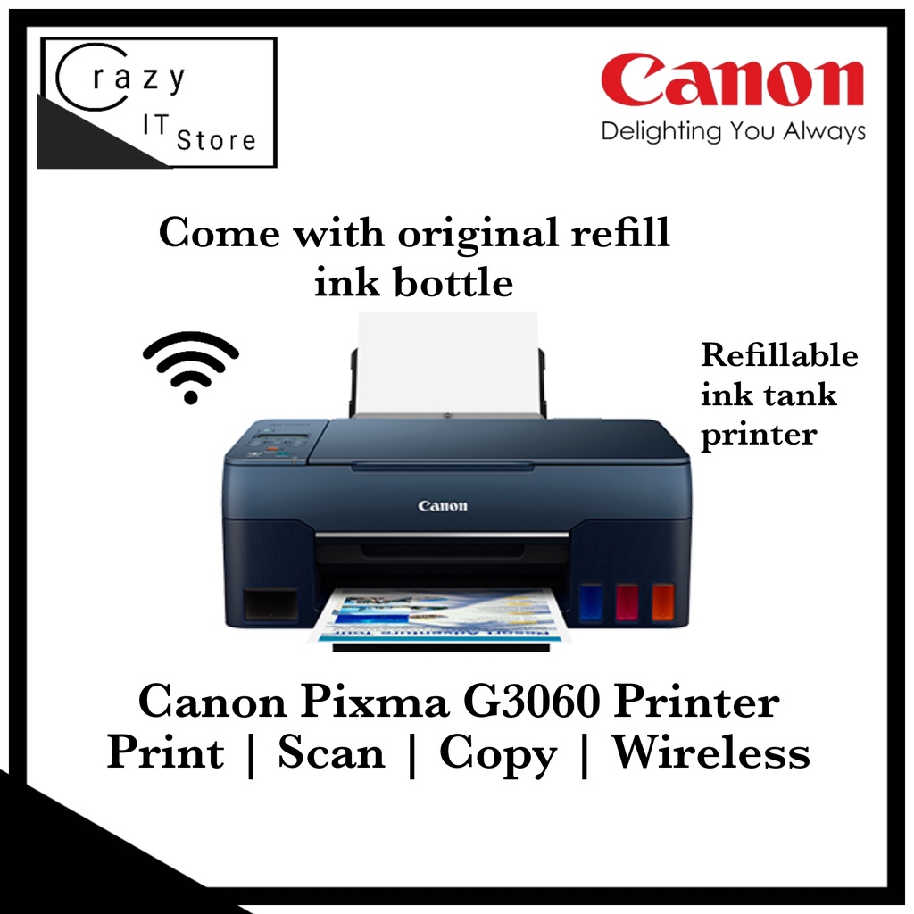 Canon Pixma G3060 Ink Tank Wireless AIO Printer (Print, Scan, Copy ...