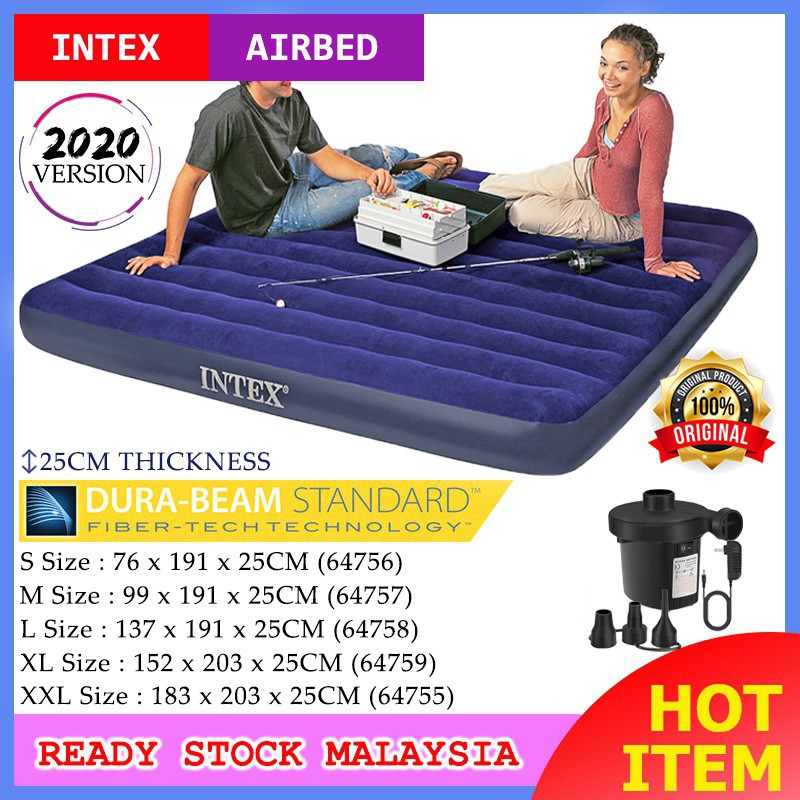 INTEX 5 Sizes 2020 Version 25cm Extra Thick Dura Beam Standard Inflatable Air Bed Air Mattress ...