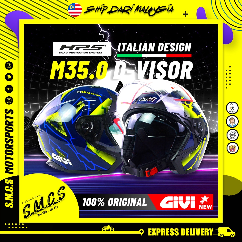 GIVI HELMET M35.0 SCUDO GRAPHIC DRACO YELLOW BLUE HPS [NEW] JET HELMET ...