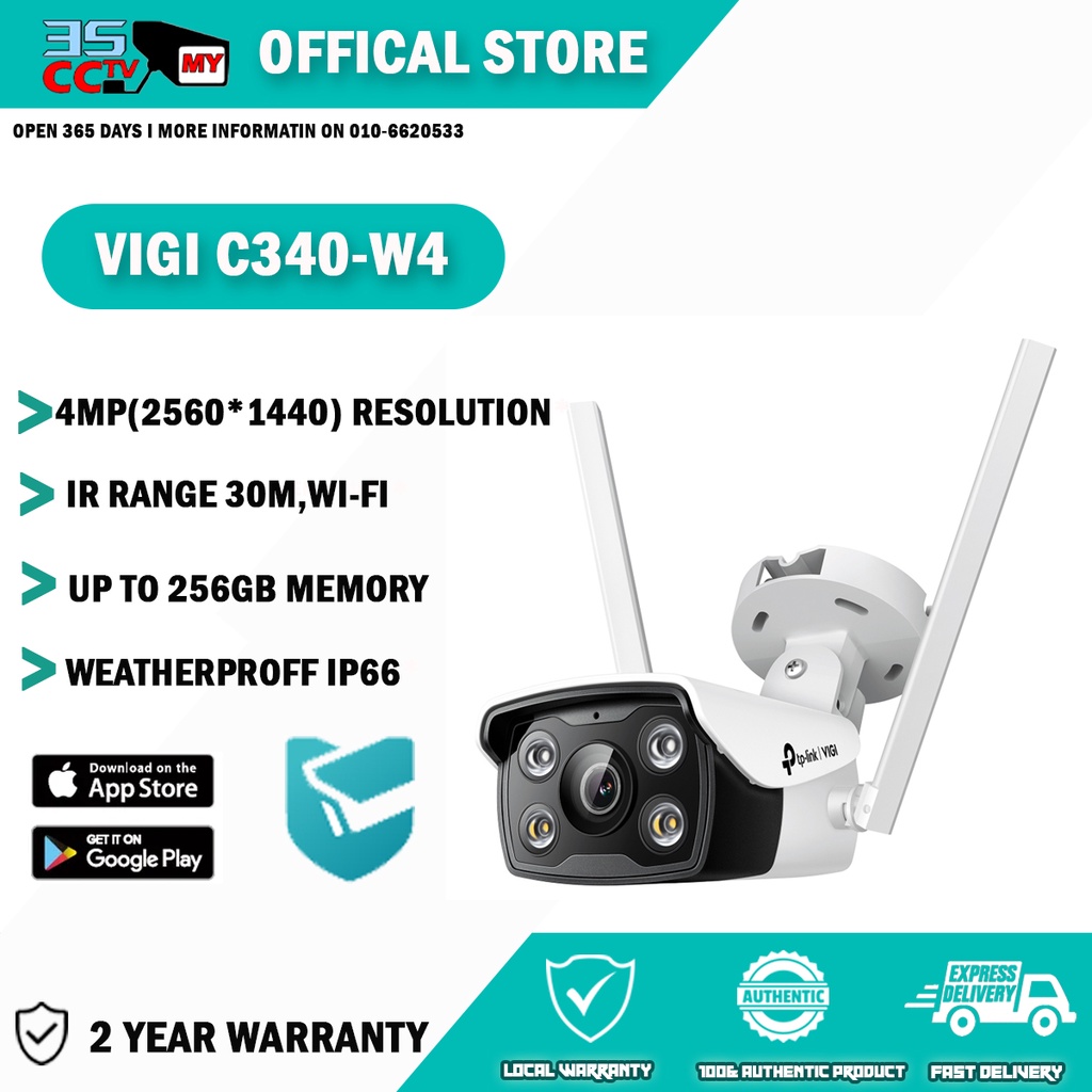 Tp-Link VIGI C340-W 4MP Outdoor Full-Color Wi-Fi Bullet Network Camera ...