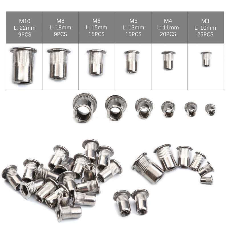 93x M3 M4 M5 M6 M8 M10 Stainless Steel Threaded Blind Rivet Nut Insert Nutserts Hex Nuts ...
