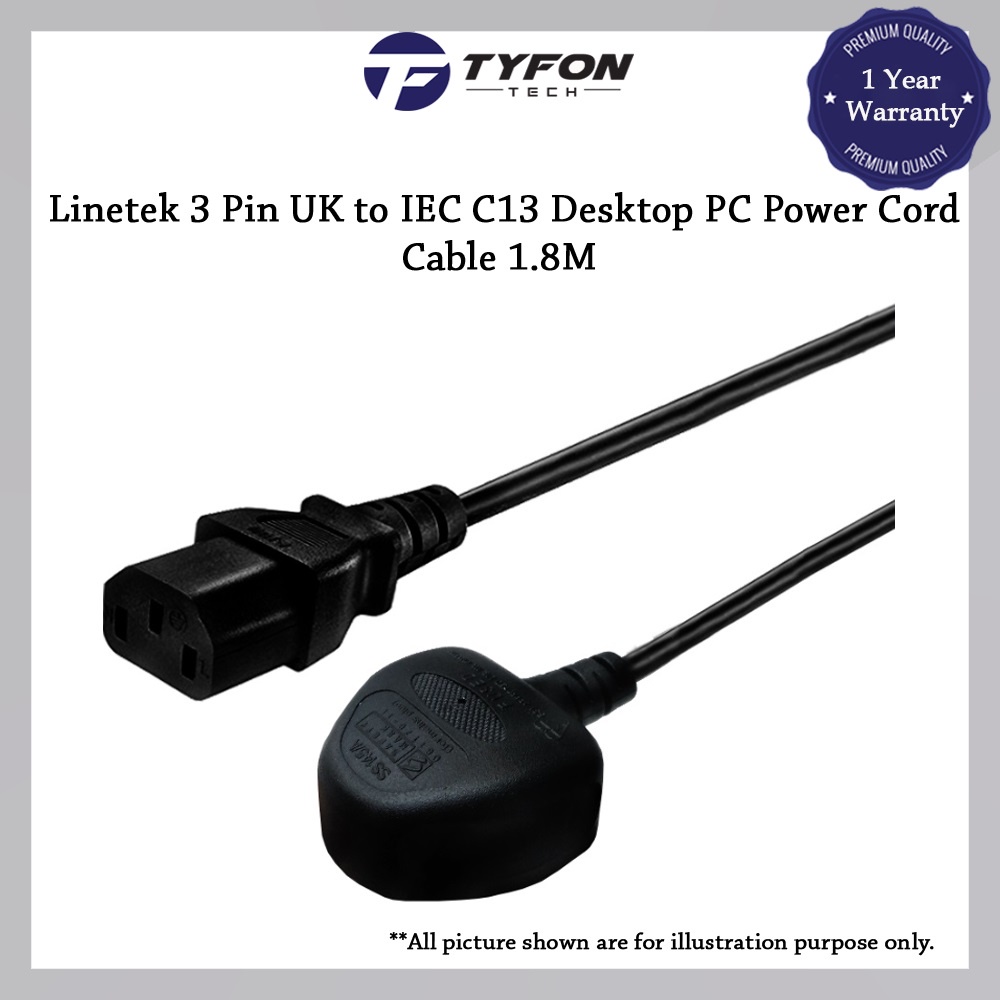 Linetek 3 Pin UK to IEC C13 Desktop PC Power Cord Cable 1.8M | Shopee ...
