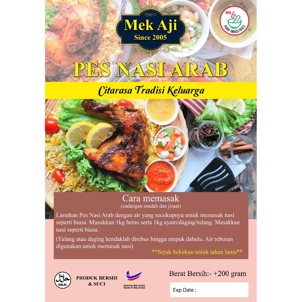 PES NASI ARAB*RESEPI TRADISI MEK AJI 200 GRAM.TIDAK PERLU LAGI MENUMIS ...
