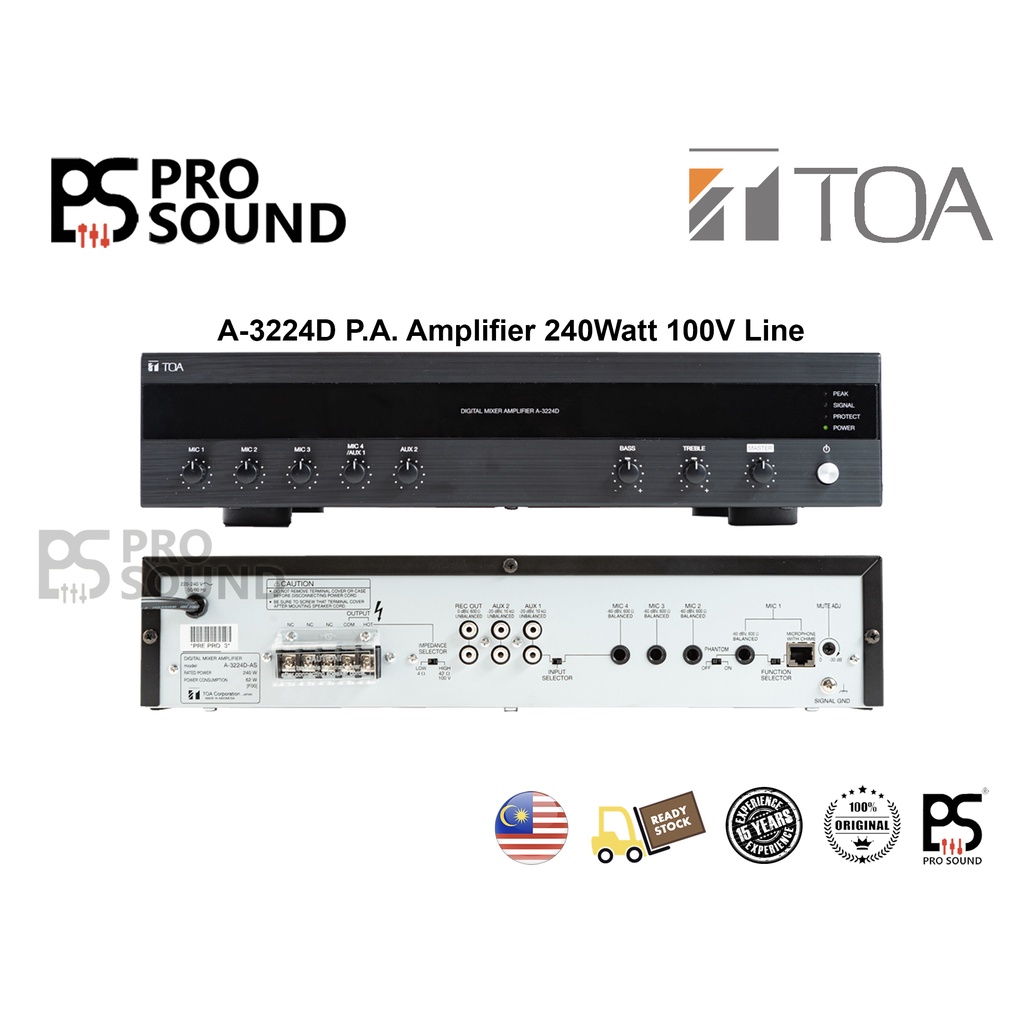TOA Amplifier A-3224D 240Watt Mixer Power Amplifier with Four mic ...