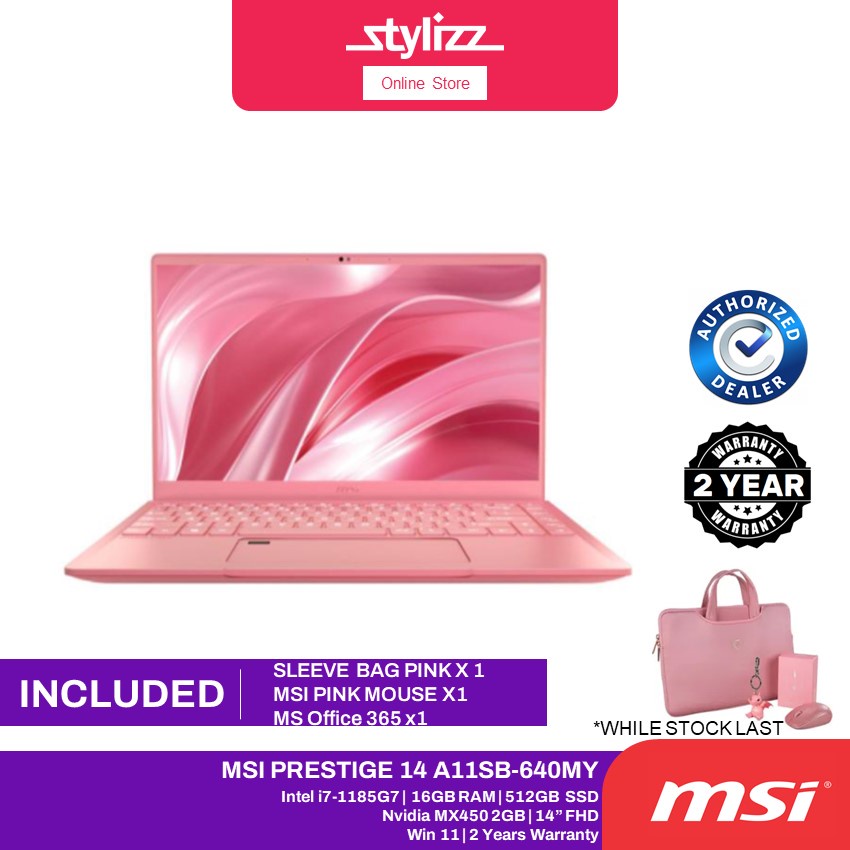 MSI Prestige 14 A11SB-640MY 14" Laptop Rose Pink (Intel i7-1185G7, 16GB ...
