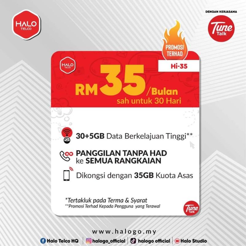Simcard Halo Telco dan Simcard Tunetalk RM35/month get 35GB (Free ...