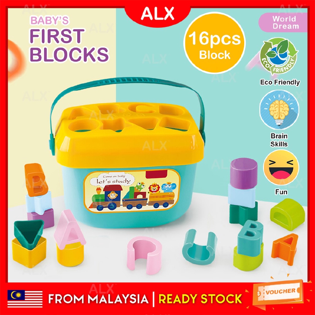ALX Baby First Blocks Brick Toys Educational 16pcs DIY Alphabet ...