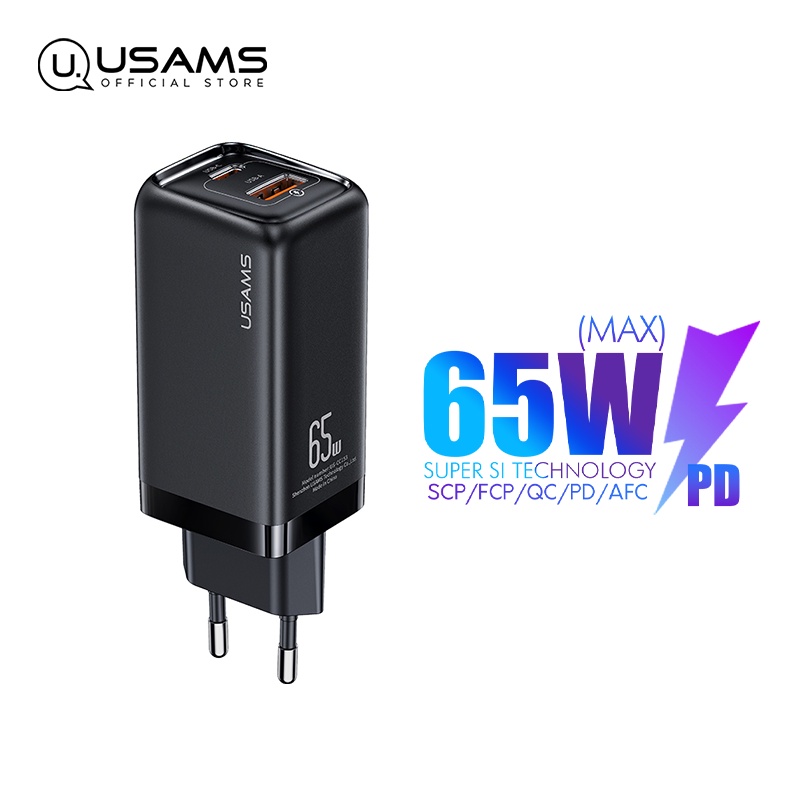 USAMS 65W PPS Dual Ports Type-C & USB-A Super Si Fast Charger for Smart ...