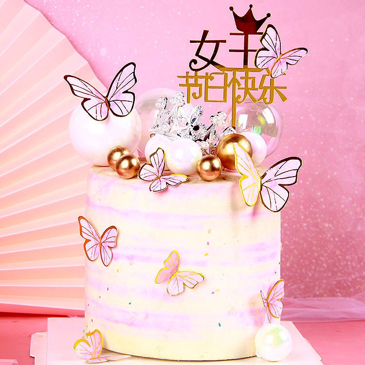 [Ready Stock] Colourful Pink Gold Butterfly Happy Birthday Cake Topper ...