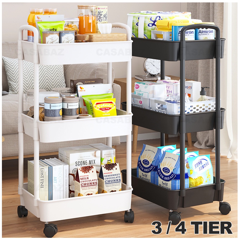3/4 Tier MULTIFUNCTION STORAGE TROLLEY Storage Trolley Rack Office ...