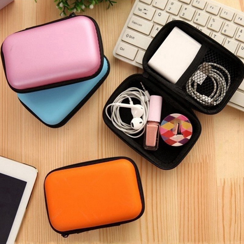 Portable Earphone Headset Hard Case USB Cable Storage Box Headphone ...