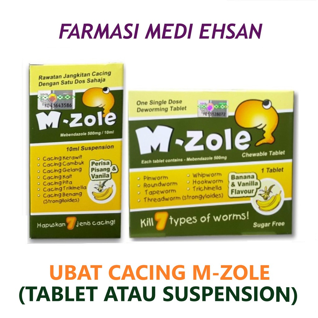 M-ZOLE [DEWORMING/UBAT CACING] SUSPENSION & CHEWABLE TABLET (BANANA ...