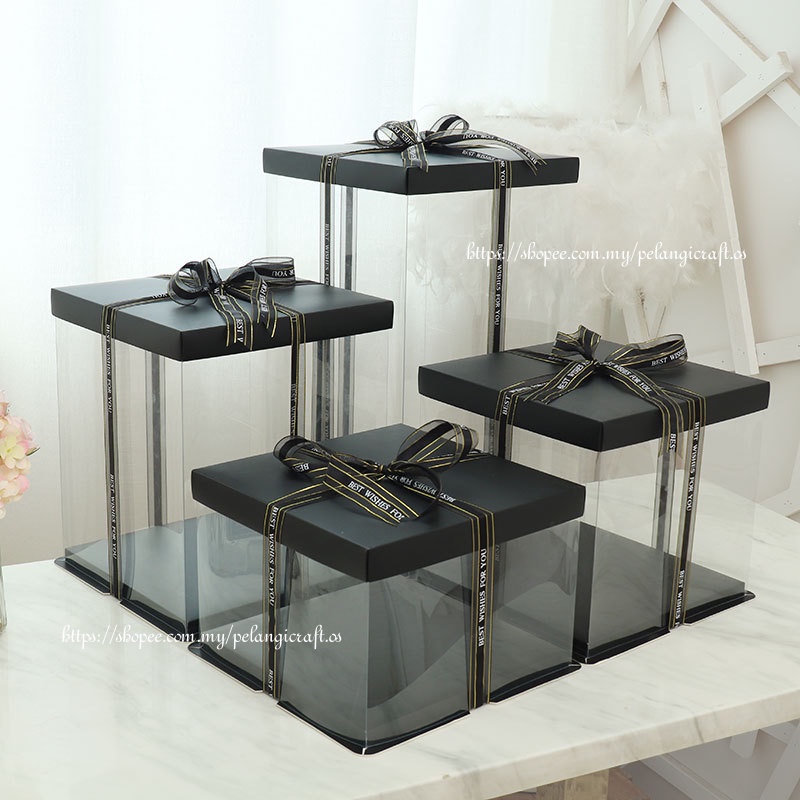 TRANSPARENT CAKE BOX 8/10/12inch 1-5 tier Extra Thick Kotak Hantaran ...