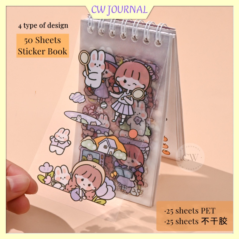 CW Journal Cute Cartoon Coil Sticker Book 50 sheets Ins Hand Account ...